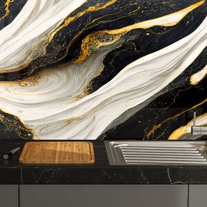Tempered Glass Golden Abstract Backsplash Design-cooker Wall Backsplash ...