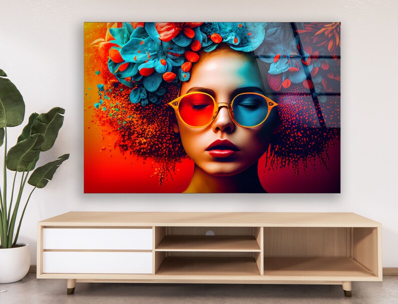 Extra Large Wall Art Glass Printing Wall Decor Colorful Woman Etsy