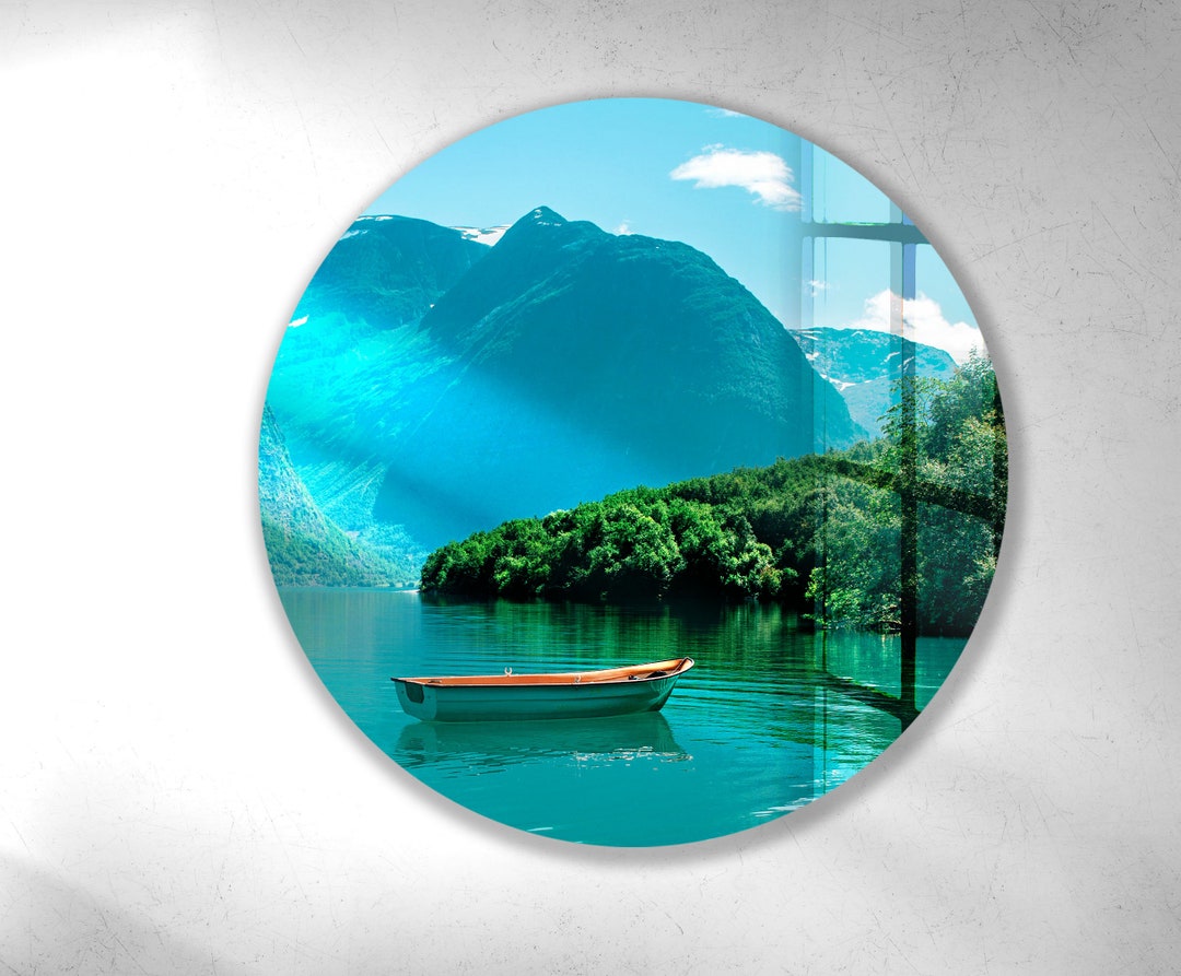 Tempered Glass Circle Wall Art: Sea Landscape, Sunset Sailboat View - Etsy