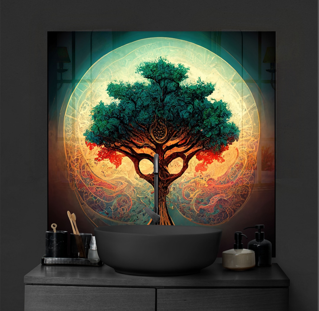 Tempered Glass Backsplash-life of Tree Backsplash Tiles-metal ...