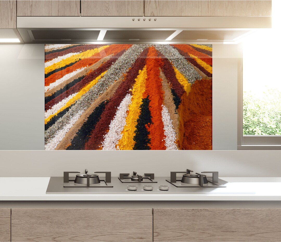 Tempered Glass Spices Backsplash Design-cooker Wall Backsplash Panel ...