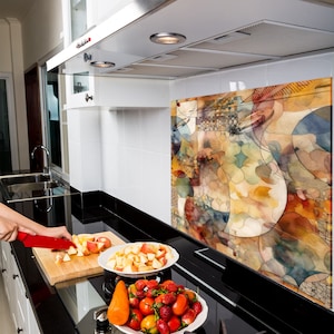 Abstract Backsplash Tile-solid Tempered Glass Wall Protection-kitchen ...