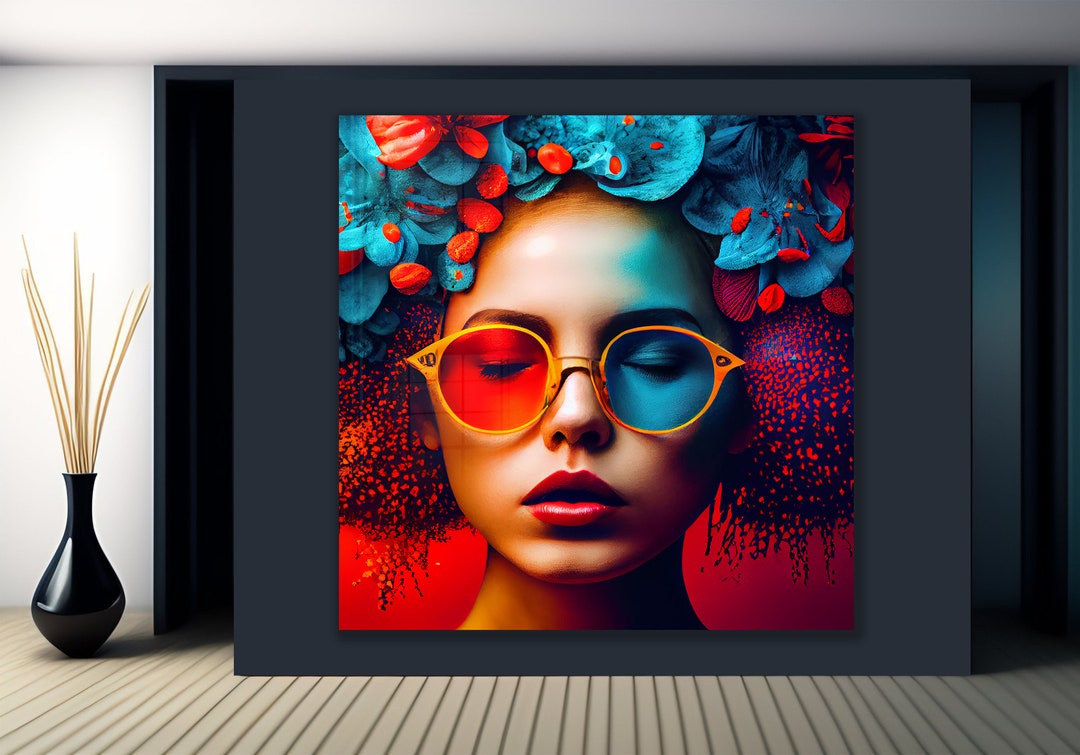 Extra Large Wall Art Glass Printing Wall Decor Colorful Woman Art Tempered Glass Wall Art Cool