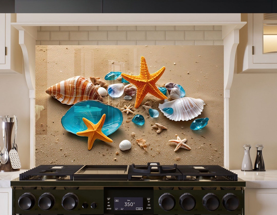 Tempered Glass Backsplash Tile-sea Star Backsplash Tiles-stove ...