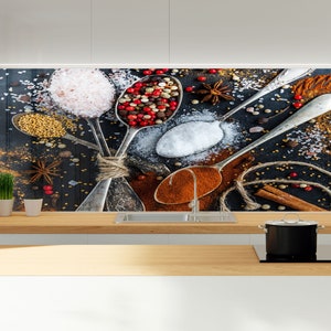 Tempered Glass Spices Backsplash Design-cooker Wall Backsplash Panel ...