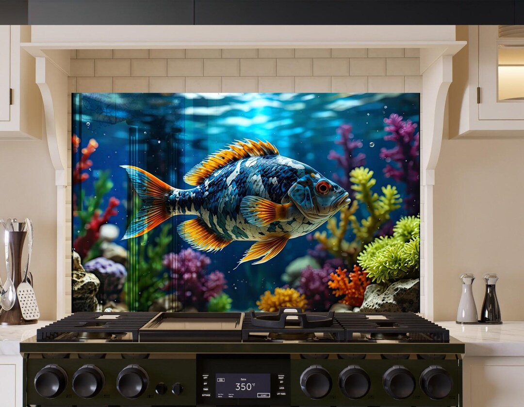 Tempered Glass Octopus Backsplash Tile Turtle Splashback for Stove Back ...