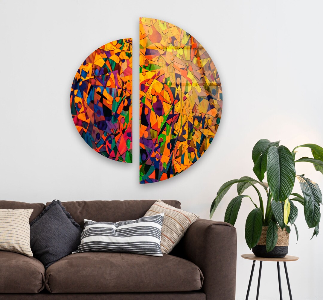 Tempered Glass Wall Art Set of D Circle Glass Wall Art-circular Wall ...