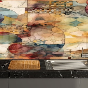 Abstract Backsplash Tile-solid Tempered Glass Wall Protection-kitchen ...