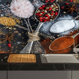 Tempered Glass Spices Backsplash Design-cooker Wall Backsplash Panel ...