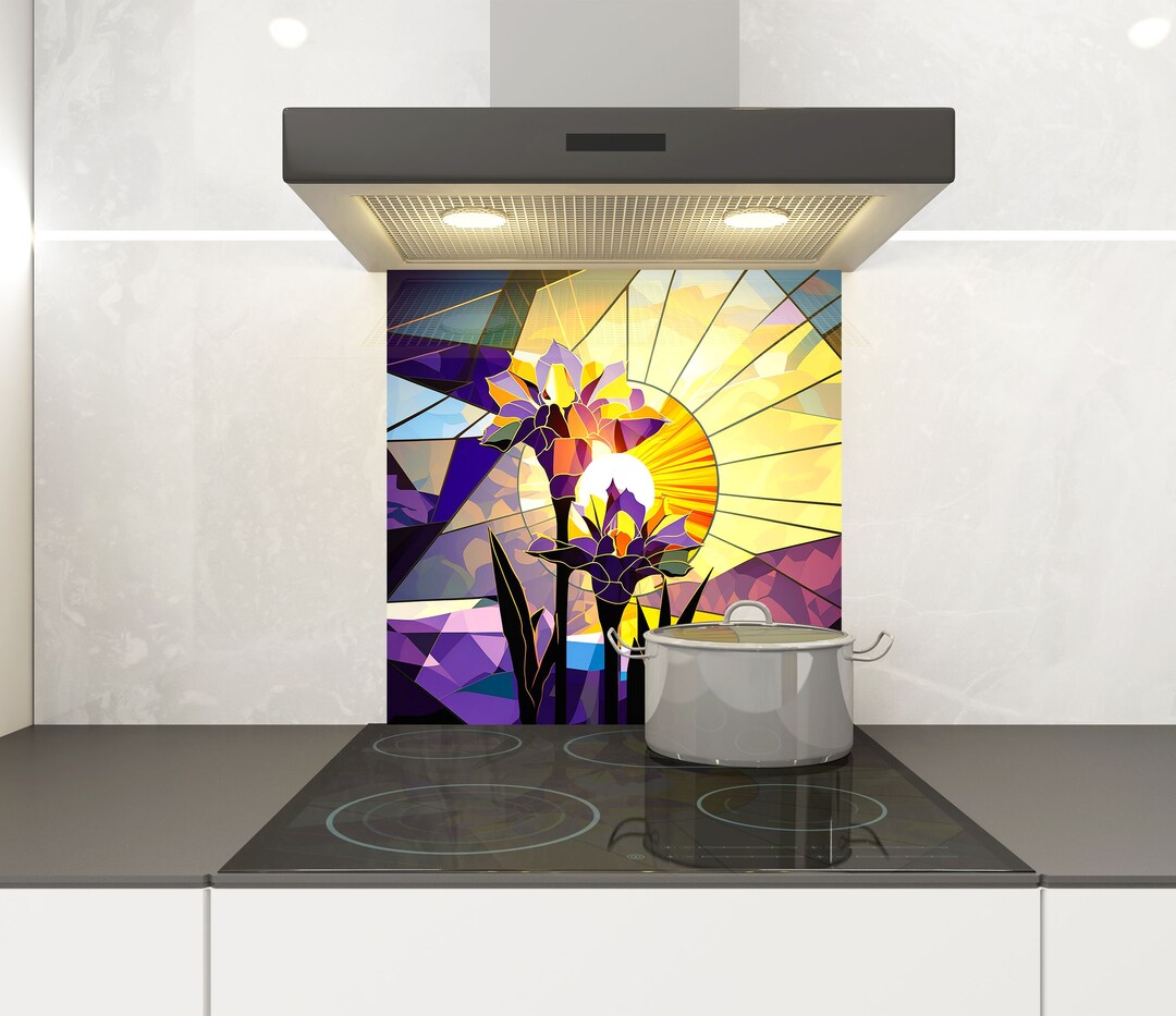 Kitchen Glass Splashback-tempered Glass Flower Backsplash Tile Kitchen ...