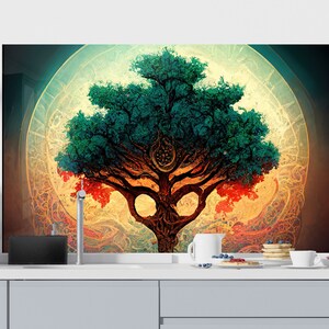 Tempered Glass Backsplash-life of Tree Backsplash Tiles-metal ...