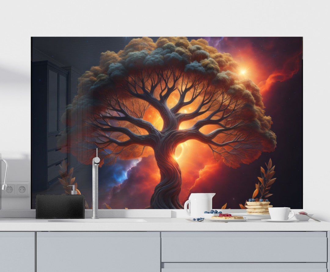 Tempered Glass Backsplash-life of Tree Backsplash Tiles-metal ...