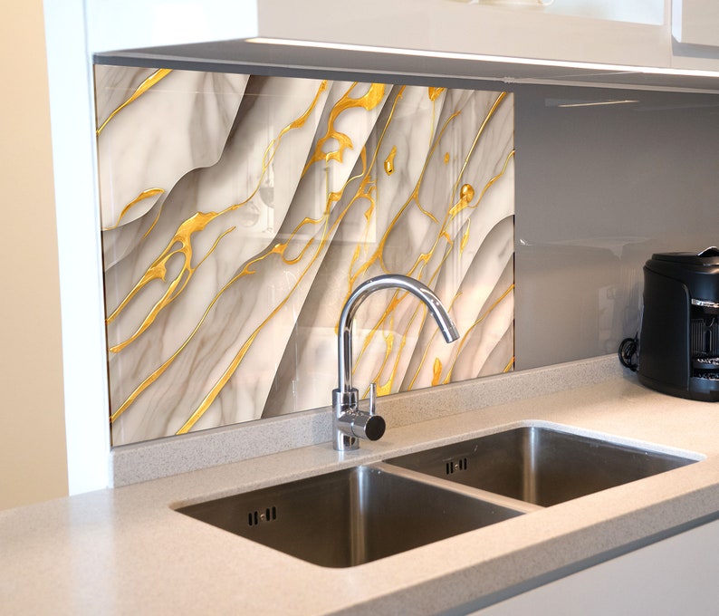 Tempered Glass Kitchen Splashback: Waterproof Cooker Panel, Modern Wall ...