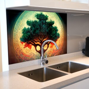 Tempered Glass Backsplash-life of Tree Backsplash Tiles-metal ...