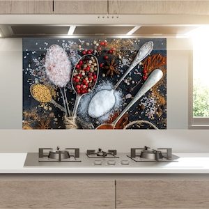 Tempered Glass Spices Backsplash Design-cooker Wall Backsplash Panel ...