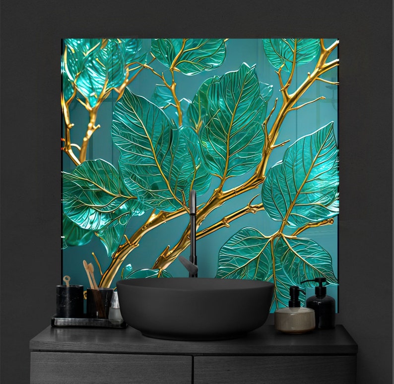 Stained Glass Leaf Kitchen Backsplash: Tempered Glass Stove Cover - Etsy