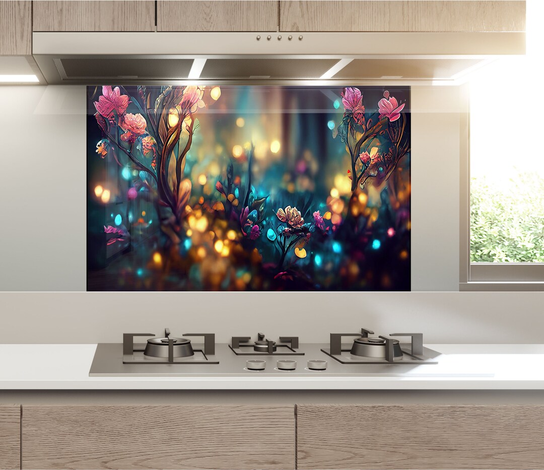 Floral Tempered Glass Kitchen Splashback: Waterproof Cooker Panel - Etsy