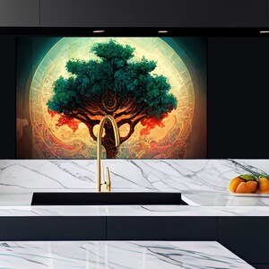 Tempered Glass Backsplash-life of Tree Backsplash Tiles-metal ...