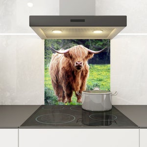 Tempered Glass Highland Cow Backsplash Design-cooker Wall Backsplash ...
