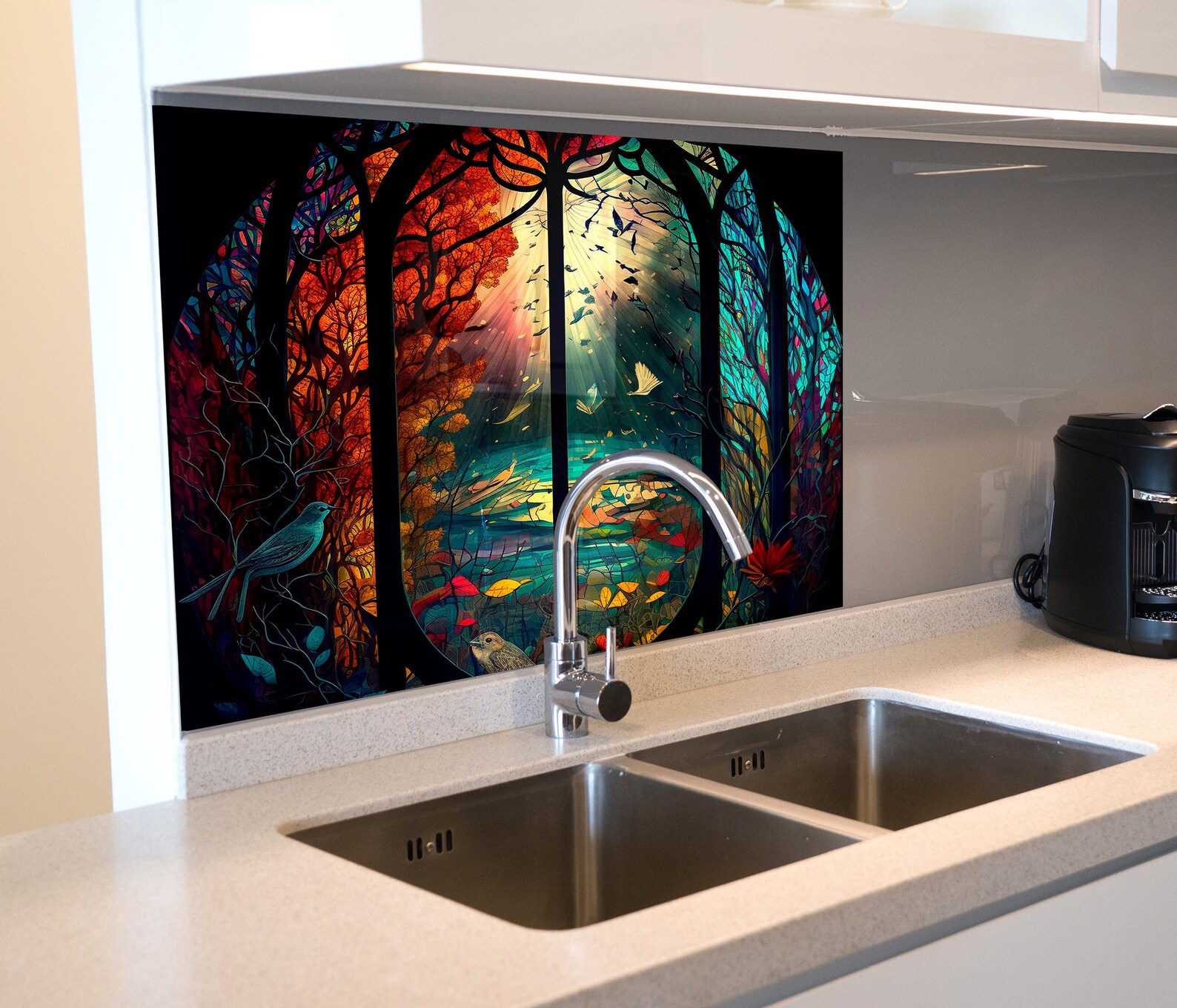 Kitchen Glass Splashback-tempered Glass Flower Backsplash Tile Kitchen ...