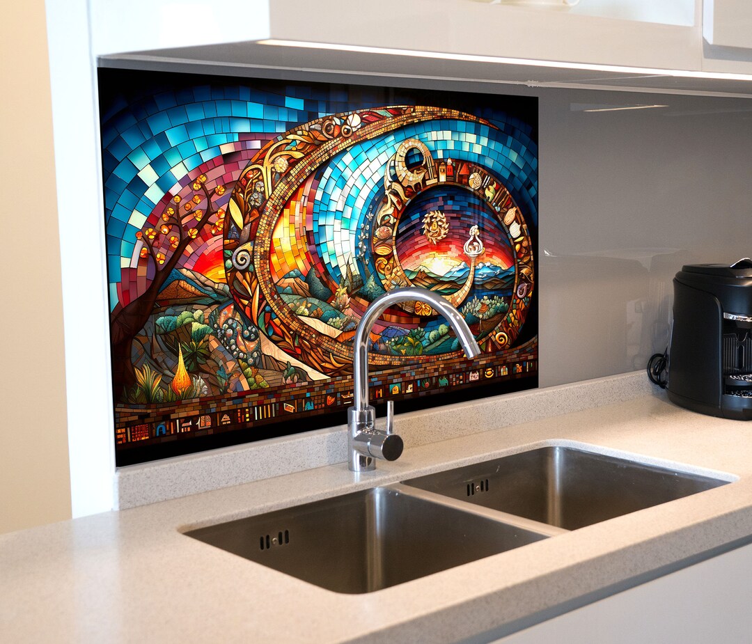 Tempered Glass Kitchen Splashback: Stained Floral Cooker Panel - Etsy