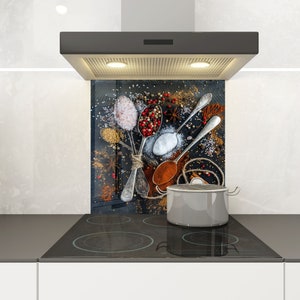 Tempered Glass Spices Backsplash Design-cooker Wall Backsplash Panel ...