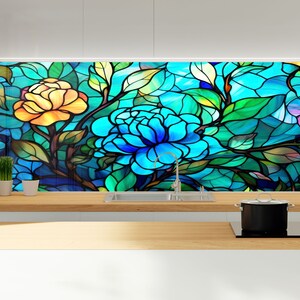 Kitchen Glass Splashback-tempered Glass Flower Backsplash Tile Kitchen ...