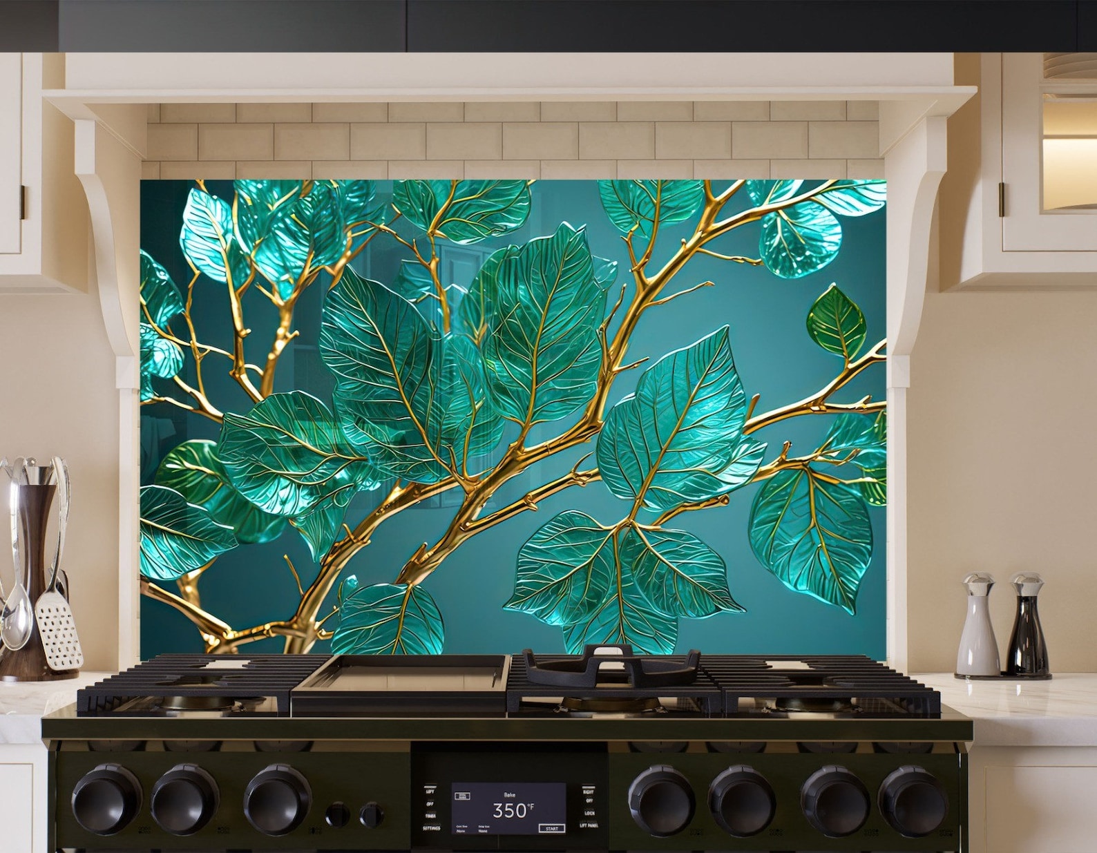 Stained Glass Leaf Kitchen Backsplash: Tempered Glass Stove Cover - Etsy
