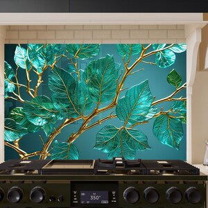 Stained Glass Leaf Kitchen Backsplash: Tempered Glass Stove Cover - Etsy
