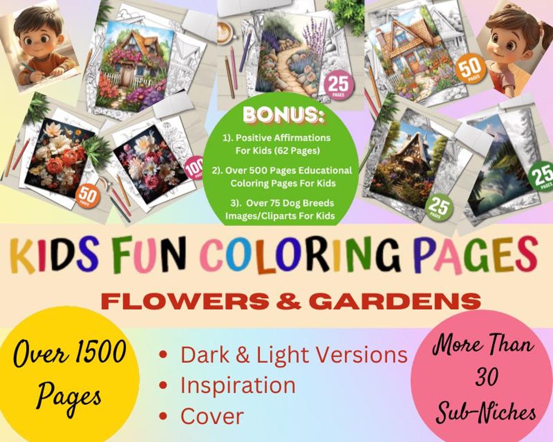 Kids Fun Coloring Pages, Flowers and Gardens, Printable, Over 30 Sub ...