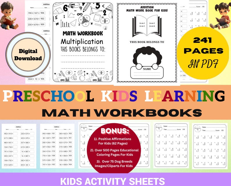 Preschool Kindergarten Kids Learning, Math Workbooks, Numbers ...