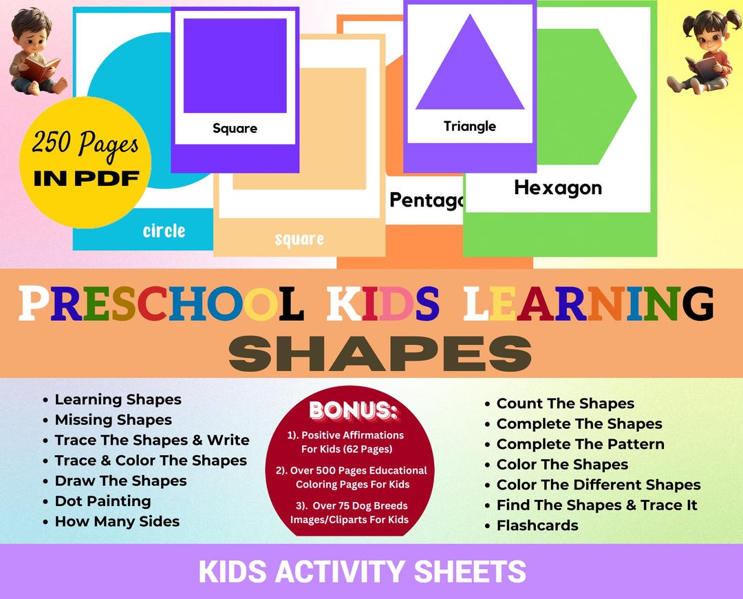 Preschool Kindergarten Kids Learning Shapes. Kids Activity Sheets ...