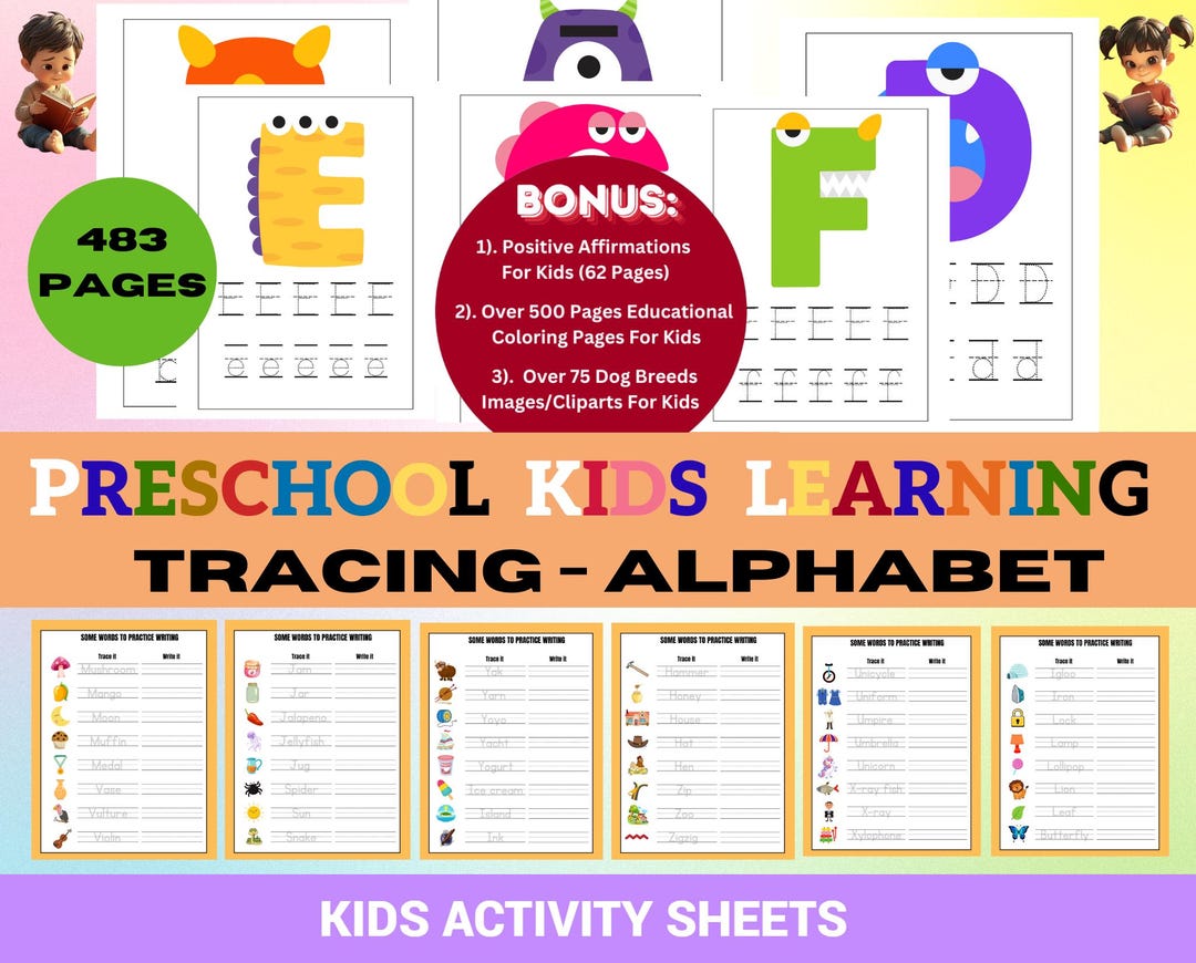Preschool Kids Learning, 483 Pages, Kindergarten Tracing Alphabet ...