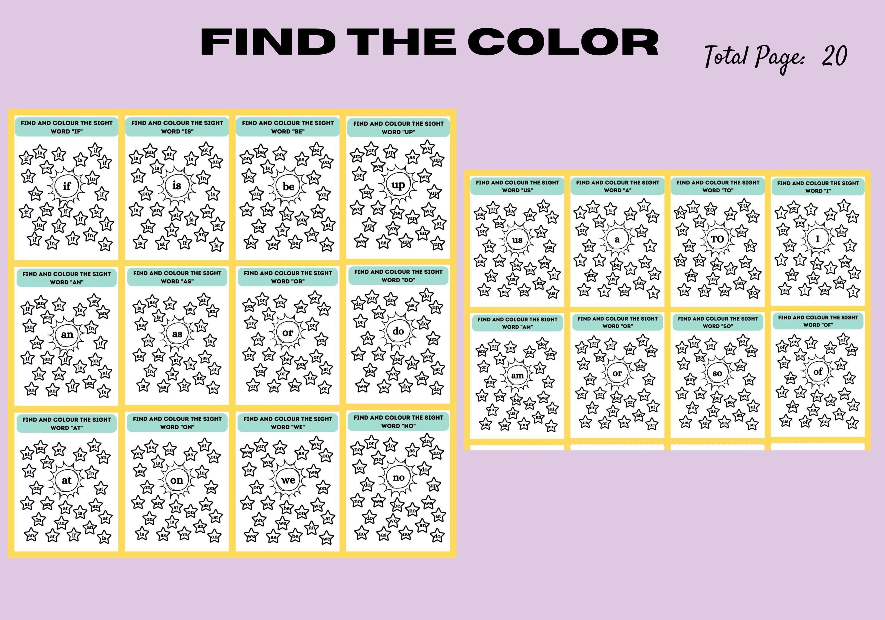 Preschool Kids Learning Sight Words, Kindergarten Kids Activity Sheets ...