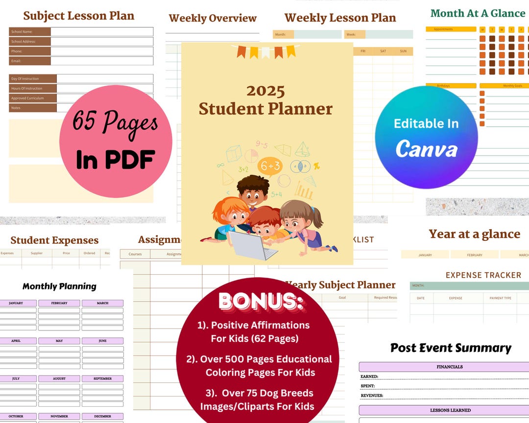 2025 Student Planner, Student Planner for Kids, 65 Pages, Bonus ...