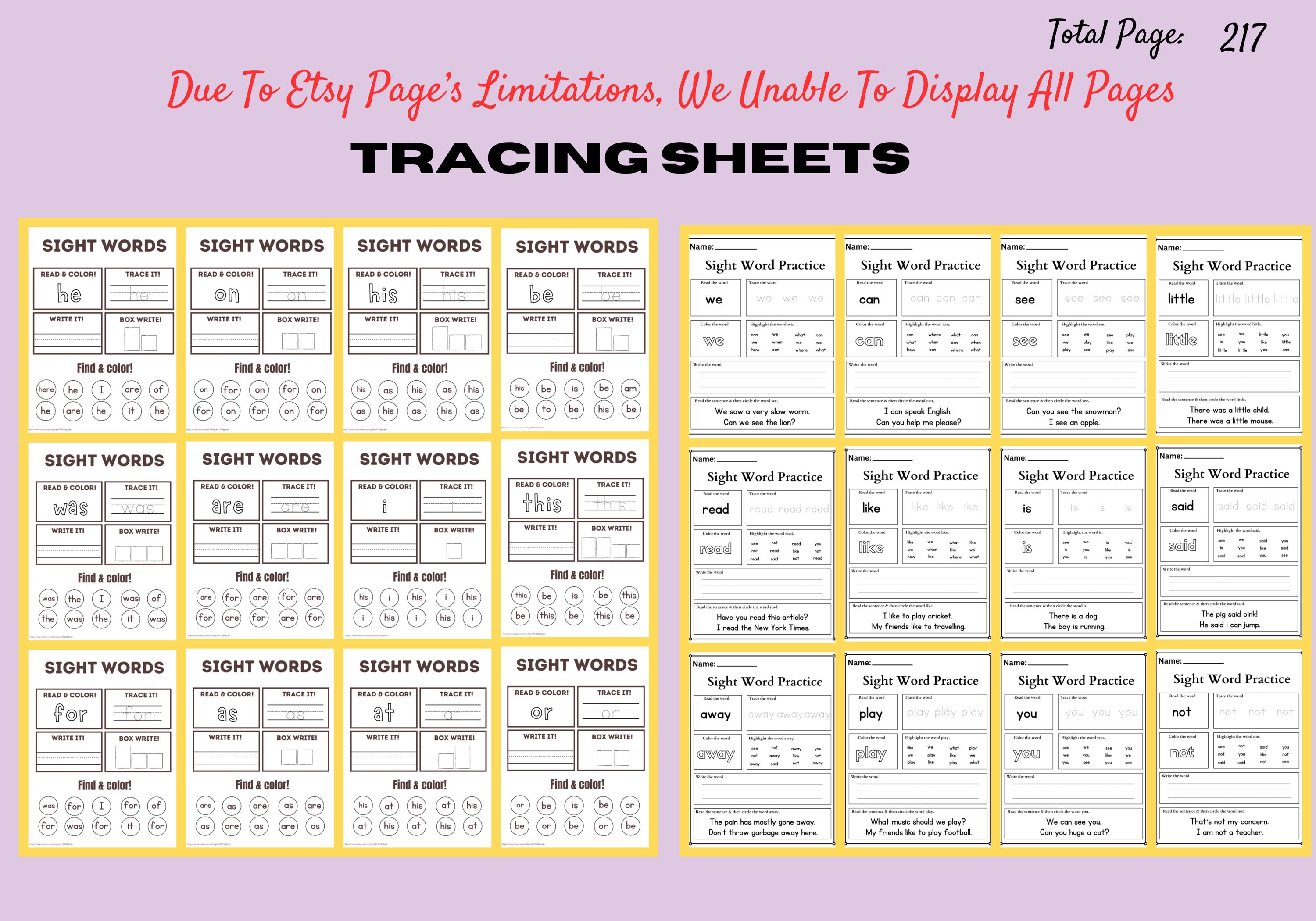 Preschool Kids Learning Sight Words, Kindergarten Kids Activity Sheets ...