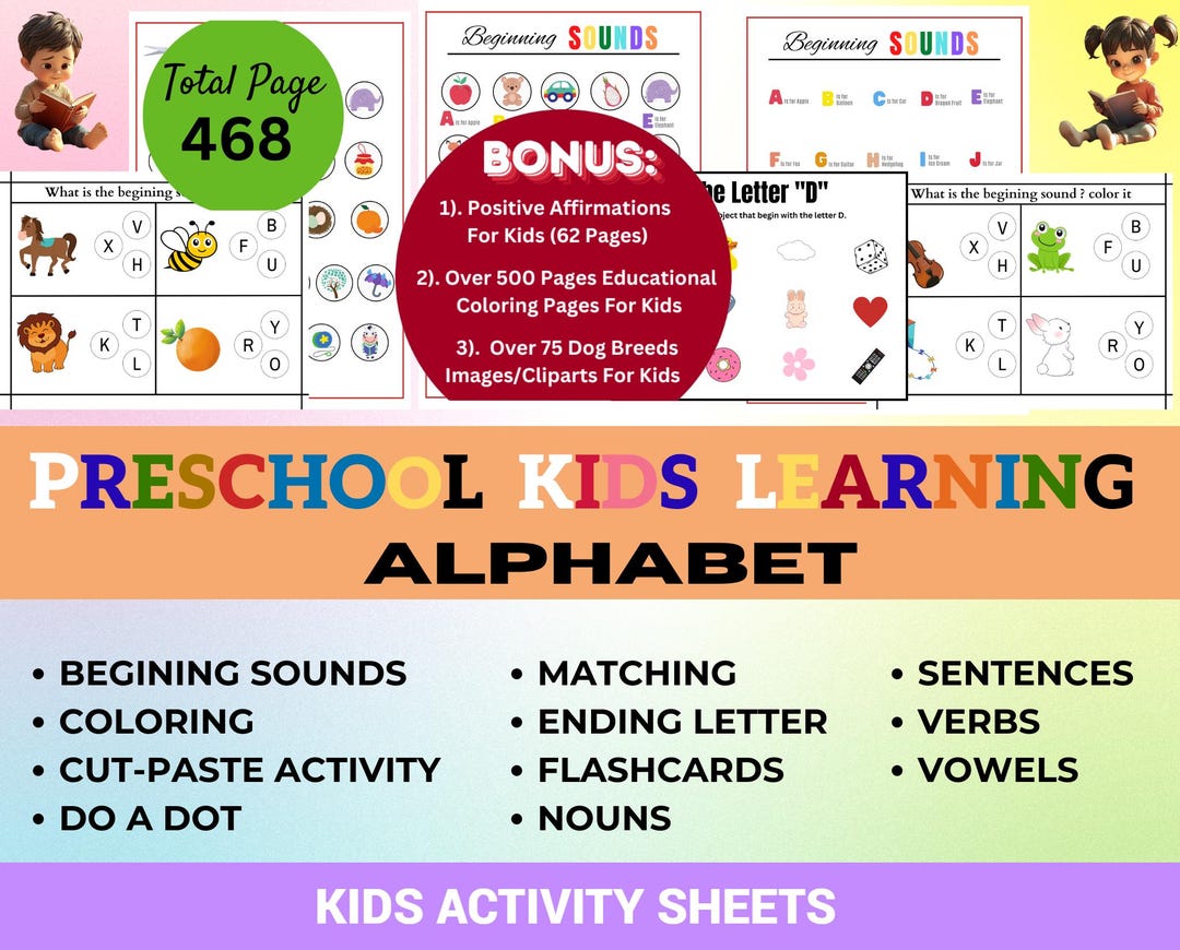 Preschool Kids Learning Bundle, Kindergarten Alphabet, Kids Activity ...