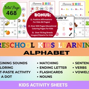 Preschool Kids Learning Bundle, Kindergarten Alphabet, Kids Activity ...