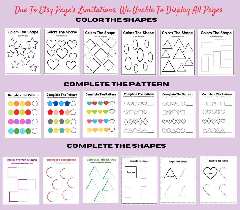 Preschool Kindergarten Kids Learning Shapes. Kids Activity Sheets ...