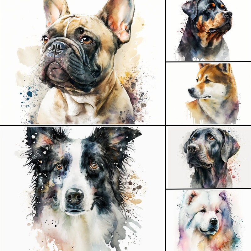 Watercolor of Dogs - Etsy