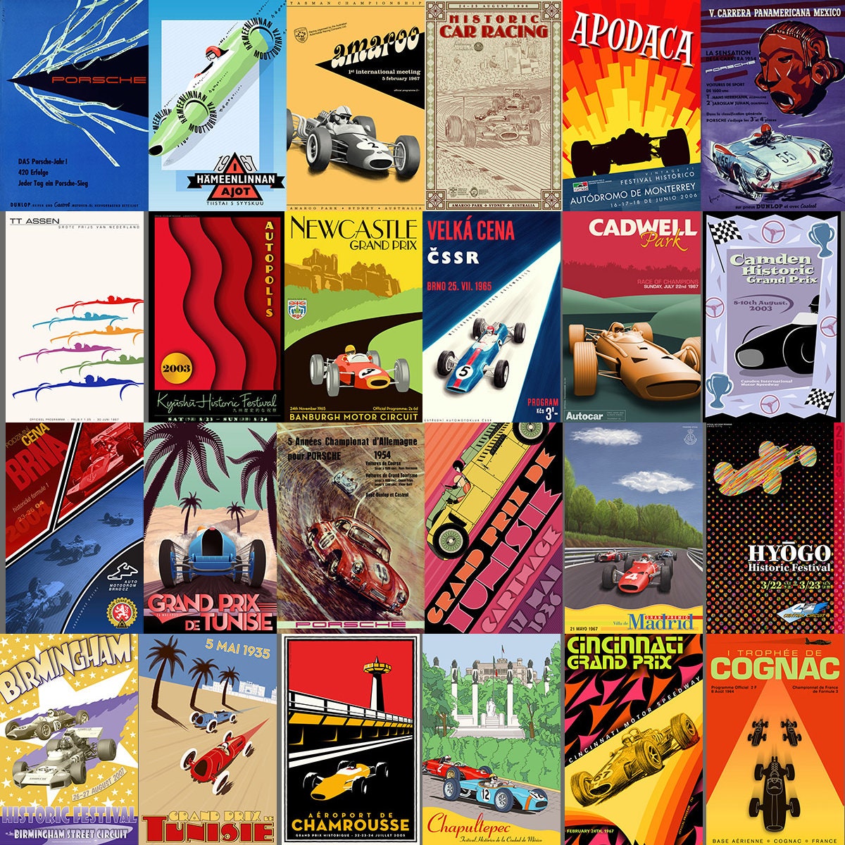 Set of 160 Vintage Car Racing Poster, Race Car Wall Art Print, Race Fan ...
