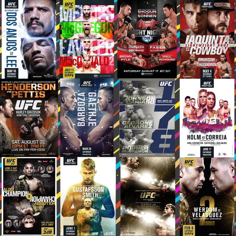 UFC Poster Set of 50, UFC Wall Art, MMA Wall Decor, Sport Prints ...