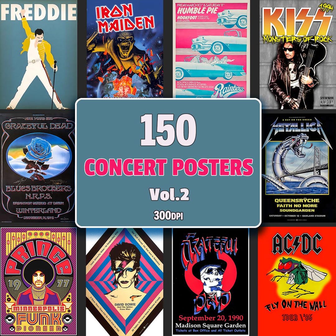 Music Concert Poster Set of 150 Vol2, Vintage Band Posters, Retro ...