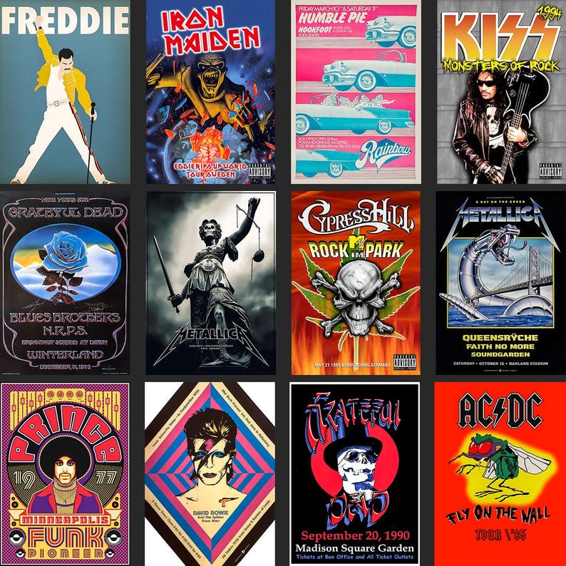 Music Concert Poster Set of 150 Vol2, Vintage Band Posters, Retro ...