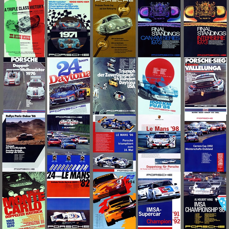 Set of 160 Vintage Car Racing Poster, Race Car Wall Art Print, Race Fan ...