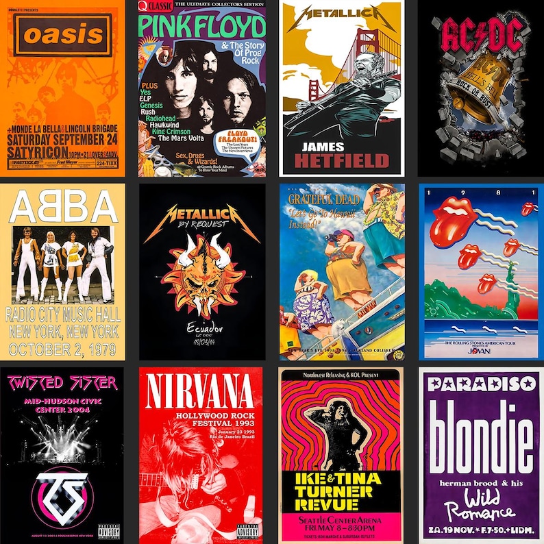 Music Concert Poster Set of 150 Vol2, Vintage Band Posters, Retro ...