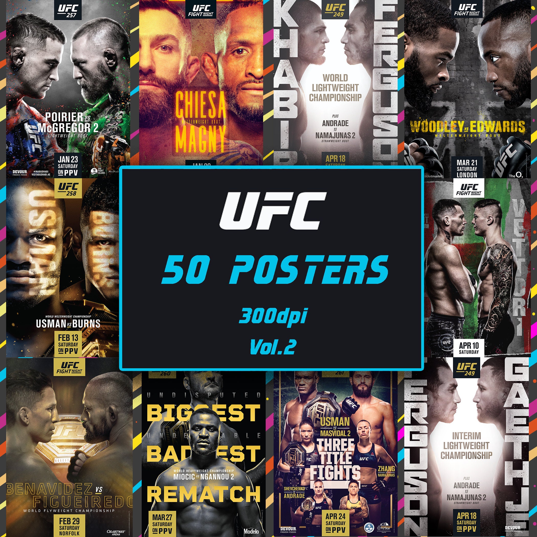 UFC Poster Set of 200, UFC Wall Art, MMA Wall Decor, Boxing Prints ...