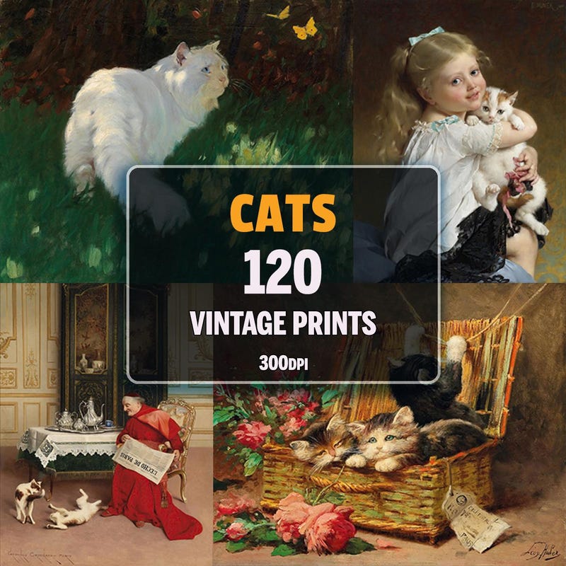 Vintage Cat Print - Etsy