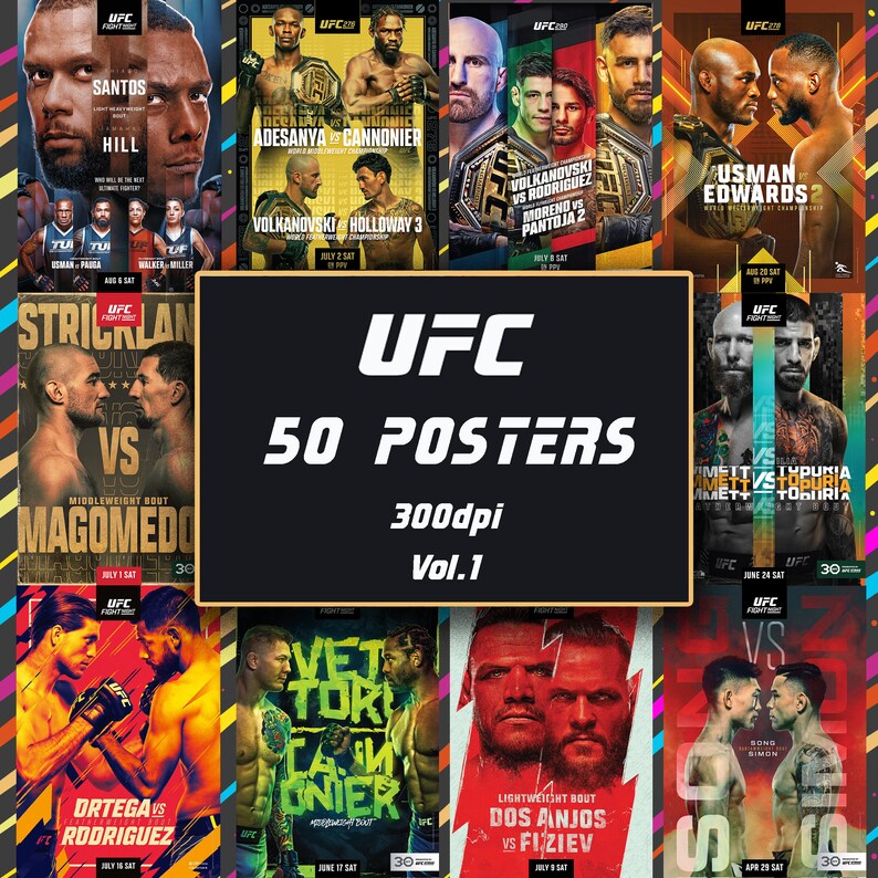 UFC Poster Set of 50, UFC Wall Art, MMA Wall Decor, Boxing Prints ...