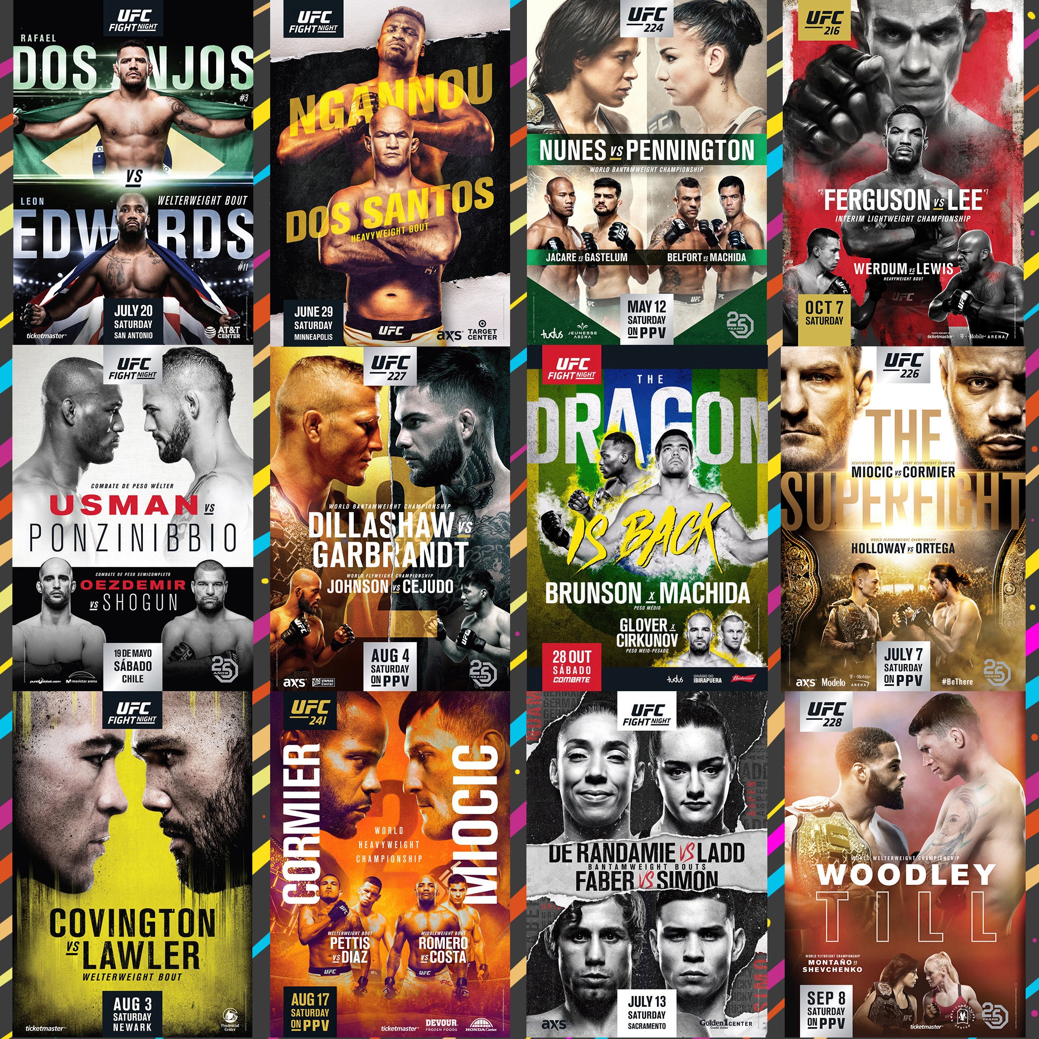 UFC Poster Set of 50, UFC Wall Art, MMA Wall Decor, Sport Prints ...